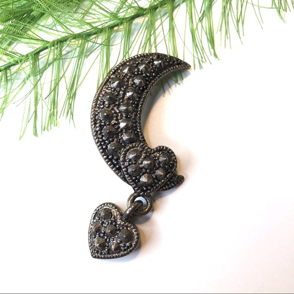 Vintage | Jewelry | Vintage Heart And Moon Brooch Pin | Poshmark